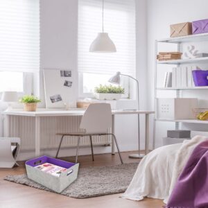 Welaxy Storage Baskets Felt Foldable Storage Cube bin Shelf Bins Organizer Felt Box for Kids Toys Magazine Books Clothes for Office Bedroom Closet Babies Nursery (Purple x 3)