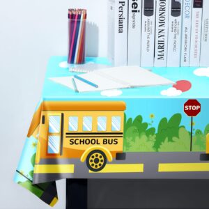 School Bus Tablecloth School Party Table Cover First Day of School Party Table Cloth School Table Cover Waterproof School Theme Table Covers for School Party, 51 x 87 Inch (2 Pieces)