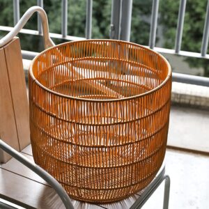 Garbage Cans, Round PP Plastic RattanTrash Can Handwoven Waste Paper Bin Rattan Rubbish Bin for Bedroom Kitchen Bathroom Office Garbage Can Waste Baskets (Color : Brown, Size : Medium)