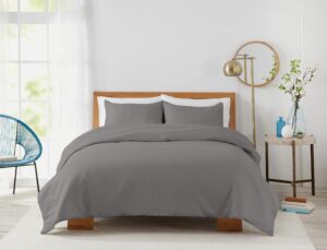 lanwood home 100% cotton sateen 450 thread count 3-piece duvet cover set, twin, grey