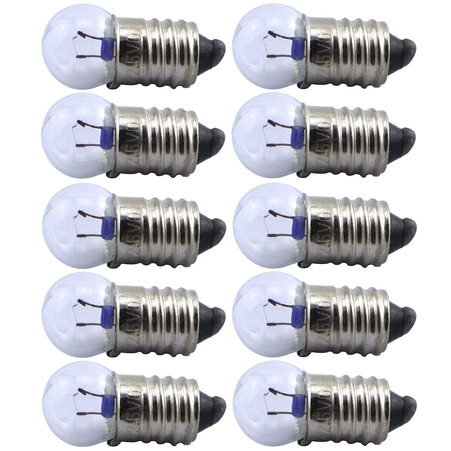 MEETOOT 10pcs E10 Mini Light Bulbs 2.5V 0.3A Physical Electrical Experiment Screw Base Indicator Light Incandescent Bulb Old-Fashioned Flashlight Lamp