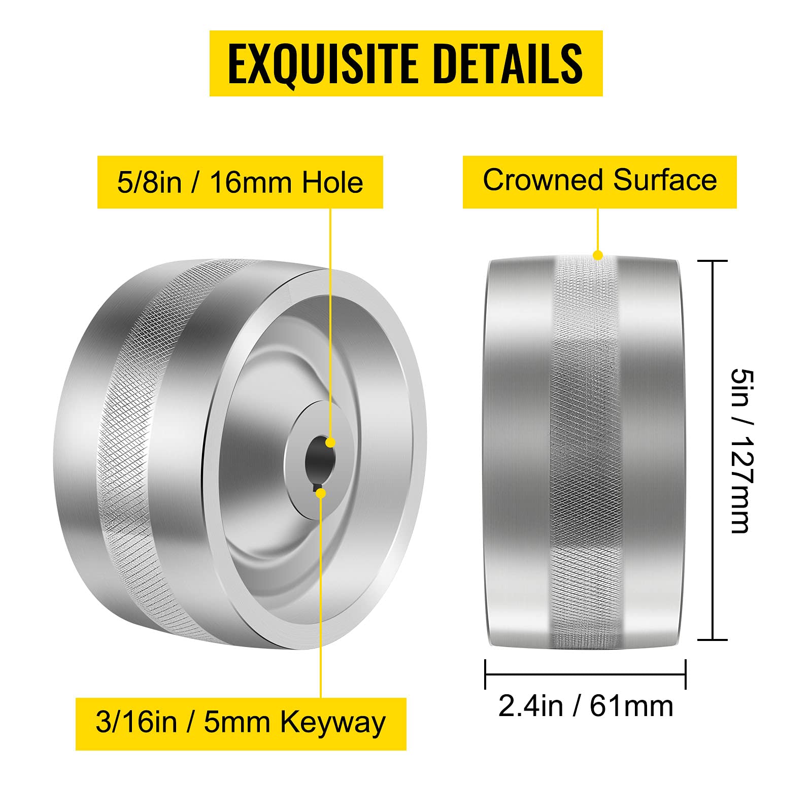 VEVOR Belt Grinder Drive Wheel 5" Diameter, 2"x72" Knife Grinder Drive Wheel 5/8" Bore/Shaft, Aluminum Belt Grinder Wheel Crowned, for Knife Making Grinder Polishing & Belt Machine Woodworking DIY