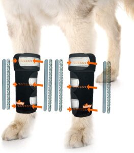 neoally - 3-in-1 dog splint front leg support, front leg brace with rigid and spring inserts, dog leg sleeve for pet mobility, stability, & protection, with reflective straps, l-xl, 1 pair