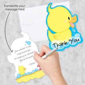 Big Dot of Happiness Ducky Duck - Shaped Thank You Cards - Baby Shower or Birthday Party Thank You Note Cards with Envelopes - Set of 12