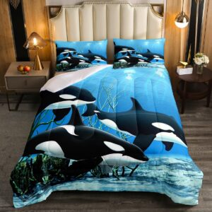 erosebridal killer whale bedding sets orcinus orcas comforter set the underwater world jellyfish down comforter for kids boys girls deep sea animals marine life duvet insert 2 pieces twin size