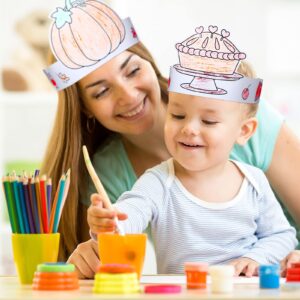 Sumind 24 Pieces Color Your Own Thanksgiving Crowns Thanksgiving Craft for Kids Turkey Paper Hat for Sunday School Thanksgiving Activity (Classic)