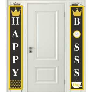 pudodo happy boss's day porch banner best boss ever office celebration front door sign wall hanging party decoration