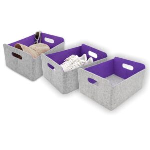 welaxy storage baskets felt foldable storage cube bin shelf bins organizer felt box for kids toys magazine books clothes for office bedroom closet babies nursery (purple x 3)