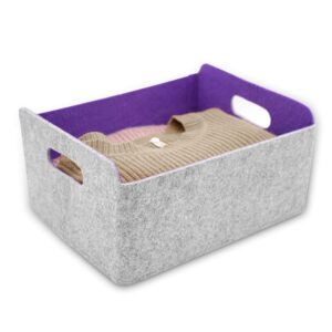 Welaxy Storage Baskets Felt Foldable Storage Cube bin Shelf Bins Organizer Felt Box for Kids Toys Magazine Books Clothes for Office Bedroom Closet Babies Nursery (Purple x 3)