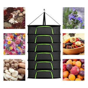 Gefemini Drying Net for Herbs 2/4/6/8-Layer Drying Rack Hanging Foldable Mesh Drying Rack with Hooks Zipper Design for Herbs?Black?8 Floors?