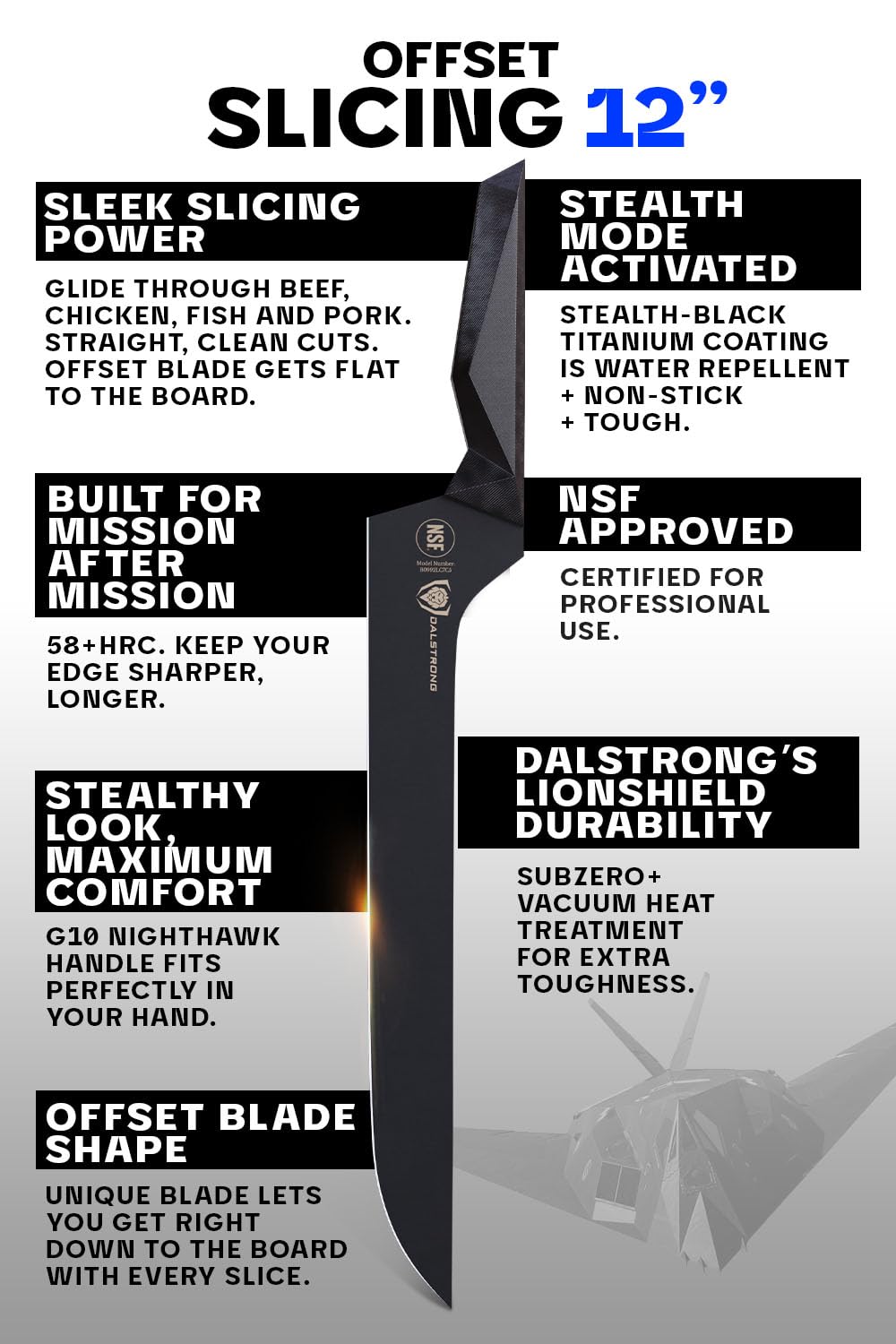 DALSTRONG Slicing Knife - 12 inch - Carving Offset Blade - Shadow Black Series - Black Titanium Nitride Coated - High Carbon 7CR17MOV-X Vacuum Treated Steel- Sheath - NSF Certified - Bread, Ham Slicer