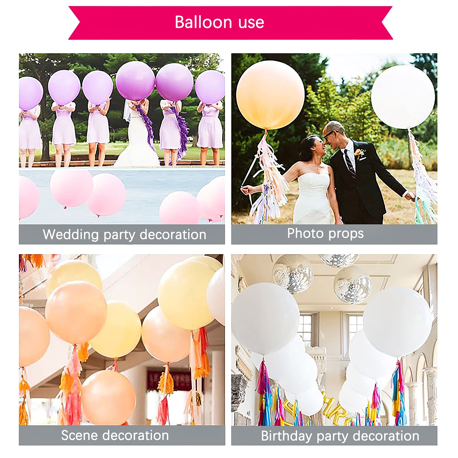 IN-JOOYAA 24 Inch Latex Big Round Balloons 7 Pack White Thick Giant Balloons for Photo Shoot Wedding Baby Shower Birthday Party Decorations