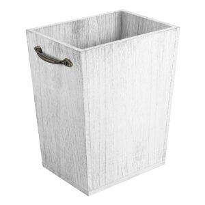 bty small trash can rectangular wooden waste basket trash bin with handles garbage cans for kitchen bathroom bedroom office, grey white