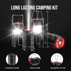 Lichamp 4 Pack Camping Lanterns Rechargeable and Battery Powered, Dual Power Source and 4 Mode Lantern Flashlight COB Camp Light for Power Outages, Camping Supplies and Home Hurricane Supplies, E4BK