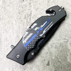 Falcon Back the Blue 8" Thin Blue Line Folding Pocket Knife 440 Stainless Coated Steel Blade and Handle for Collections & Gifts