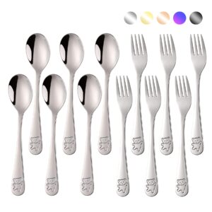 kids silverware set, poylim children's flatware,safe toddler utensils, 6 child forks and 6 child spoons