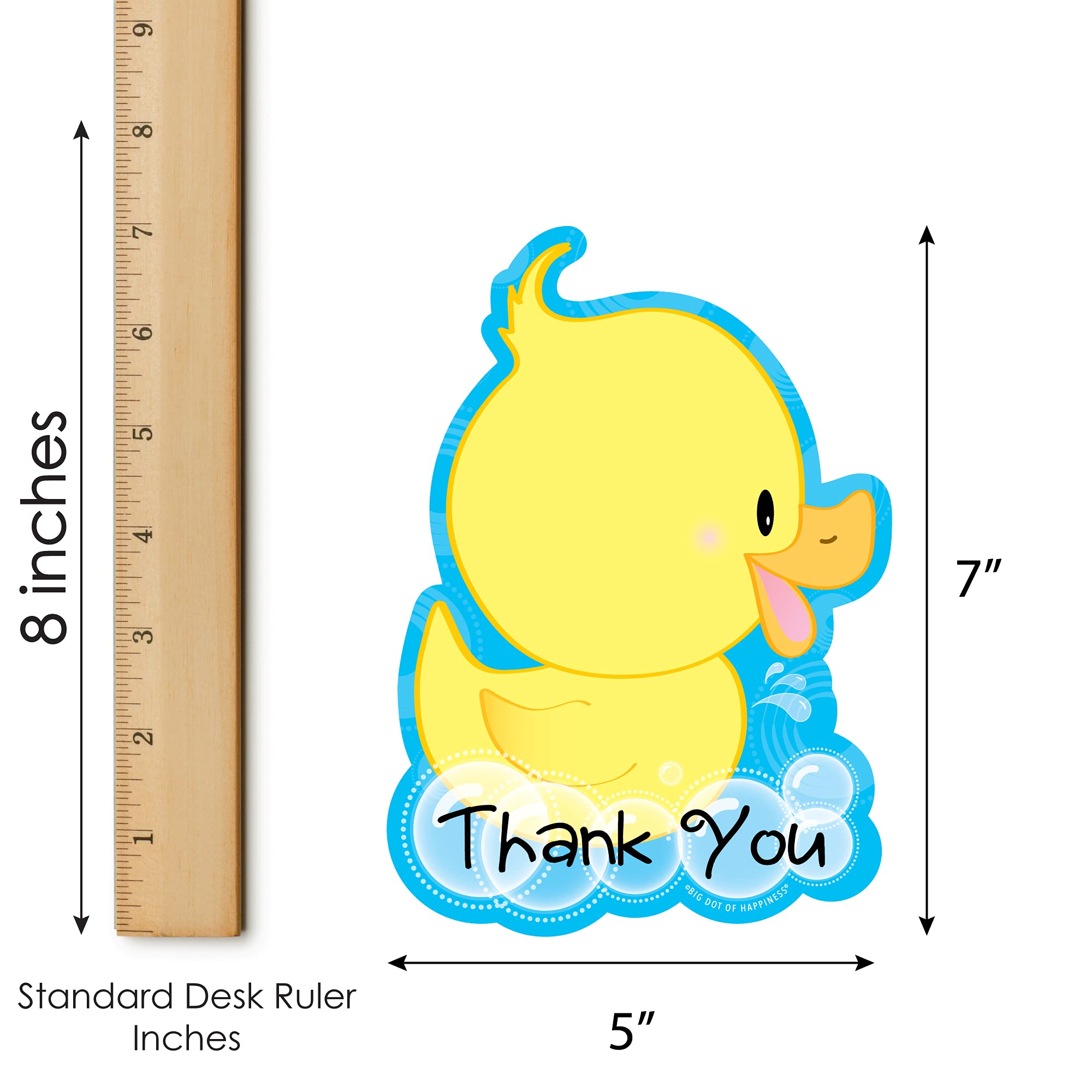 Big Dot of Happiness Ducky Duck - Shaped Thank You Cards - Baby Shower or Birthday Party Thank You Note Cards with Envelopes - Set of 12