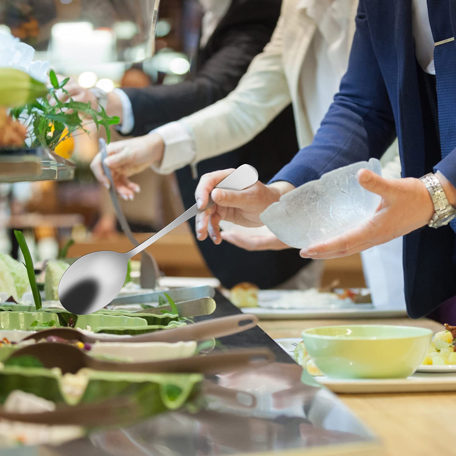 Matte Serving Utensils HaWare 5-Piece Stainless Steel Hostess Serving Set for Party Kitchen Restaurant, Satin Finished, Dishwasher Safe, Include Spoons, Slotted Spoon, Forks, Pie Server, Butter Knife