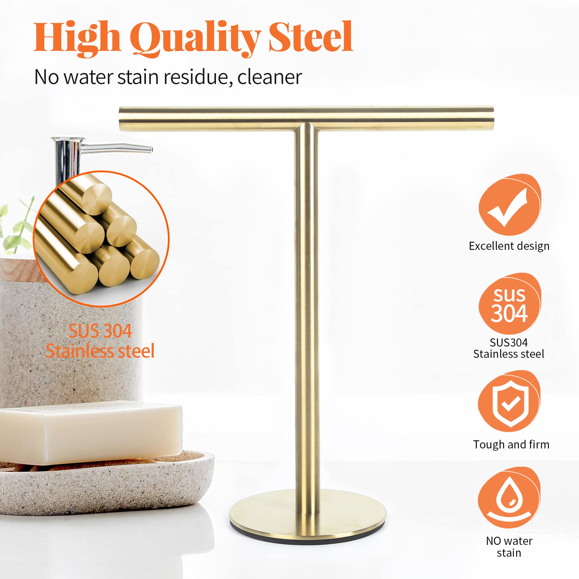 Bathroom Hand Towel Holder Stand，T-Shape Hand Towel Holder Stand SUS304 Stainless Steel for Bathroom，Kitchen or Vanity Countertop