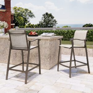 vredhom outdoor bar stools & chairs set of 2, 2 pcs counter height bar stools, patio bar chairs brown aluminum frame & beige textilene