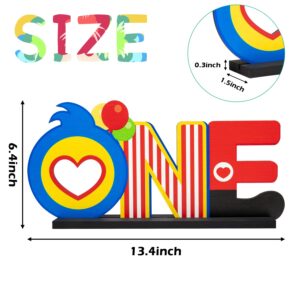 C1krint Plim Plim ONE Letter Sign Wooden Table Centerpiece, Circus Clown Plim Plim Theme First Birthday Party Decoration Supplies for One Year Old Baby Shower 1st Birthday Ornaments Photo Props