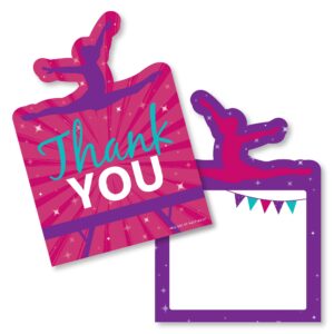 big dot of happiness tumble, flip and twirl - gymnastics - shaped thank you cards - birthday party or gymnast party thank you note cards with envelopes - set of 12