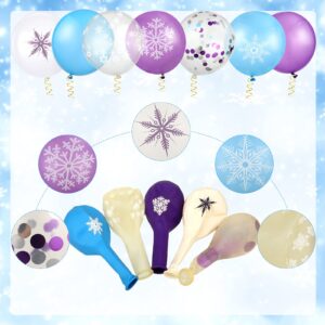 Gejoy 100 Pieces Snowflake Balloons 12 Inch Purple Blue Balloons White Balloons for Winter Birthday Party Girls Winter Theme Party Supplies Ice Snow Theme Baby Shower Winter Party Decoration