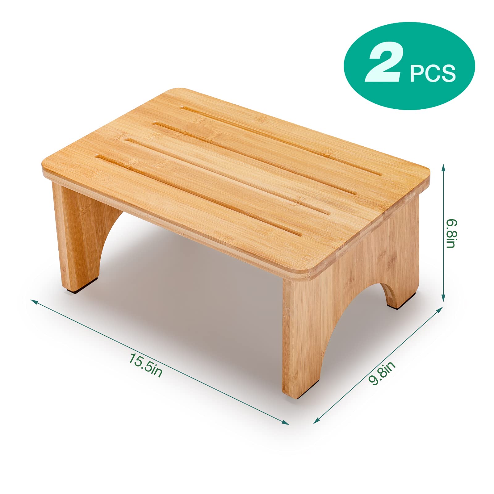 2 Pack P&BEXC Step Stool Bamboo Step Stool for Adults and Kids,Portable Bedside Step Stool with Solid Wood, Support up to 300lbs,Skid Proof Step Stool for High Bed/Kitchen/Bathroom (No Assembly)