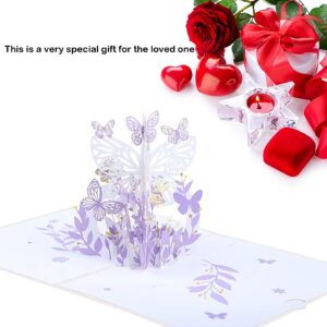 dogmoon 3D Pop Up Greeting Card, Purple Blossoms Butterfly Birthday Cards, Spring Card Mothers Day Card for Wife Husband Girlfriend Bride Anniversary Card with Envelope(Purple)