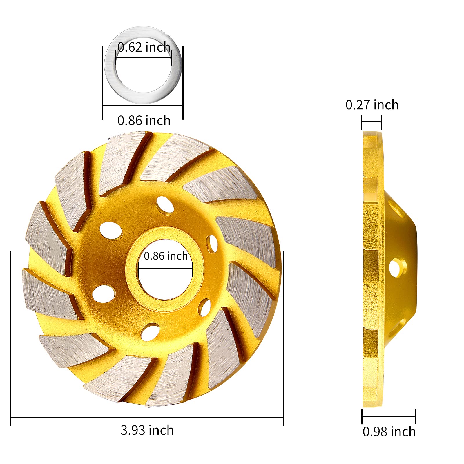 sansheng 4 Pack Concrete Grinding Wheel 4 Inch Concrete Turbo Diamond Grinding Cup Wheel 12 Segs Heavy Duty Angle Grinder Wheels for Angle Grinder