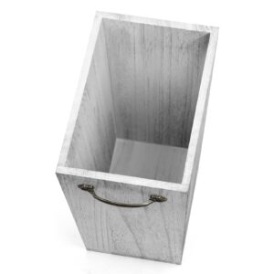 BTY Small Trash Can Rectangular Wooden Waste Basket Trash Bin with Handles Garbage Cans for Kitchen Bathroom Bedroom Office, Grey White