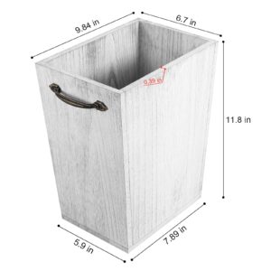 BTY Small Trash Can Rectangular Wooden Waste Basket Trash Bin with Handles Garbage Cans for Kitchen Bathroom Bedroom Office, Grey White