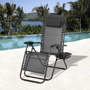 hhs zero gravity chair lawn chairs reclining lounge chairs for outside patio outdoor folding chair loungers comfortable beach poolside chaise with removable pillow, black, 37 x 26 x 43 inches