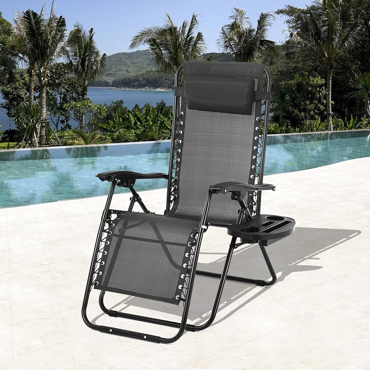 HHS Zero Gravity Chair Lawn Chairs Reclining Lounge Chairs for Outside Patio Outdoor Folding Chair Loungers Comfortable Beach Poolside Chaise with Removable Pillow, Black, 37 x 26 x 43 inches