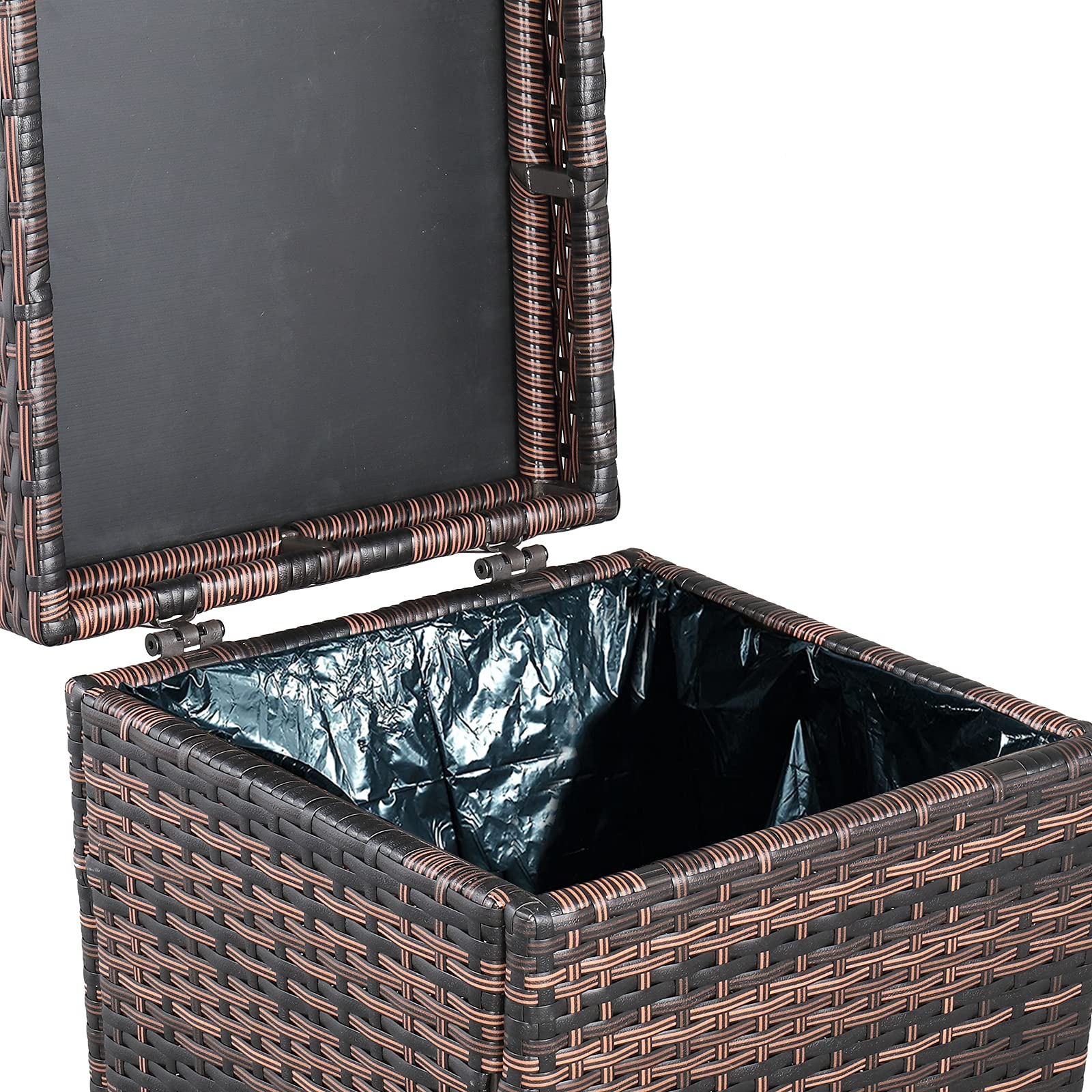 HomVent 26.7 Gallon Hideaway Can, Outdoor Wicker Trash Bin Rattan Patio Waste Basket with Lid, Wicker Recycling Basket Patio Trash Can for Backyard, Deck, Poolside (Brown)