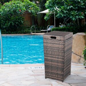 HomVent 26.7 Gallon Hideaway Can, Outdoor Wicker Trash Bin Rattan Patio Waste Basket with Lid, Wicker Recycling Basket Patio Trash Can for Backyard, Deck, Poolside (Brown)