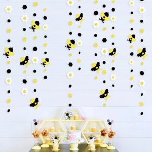 52ft black gold white bee flower circle dot banner garland glitter honeycomb bumble gender reveal decorations for kids birthday baby shower what will it bee happy bee day mom to bee party supplies