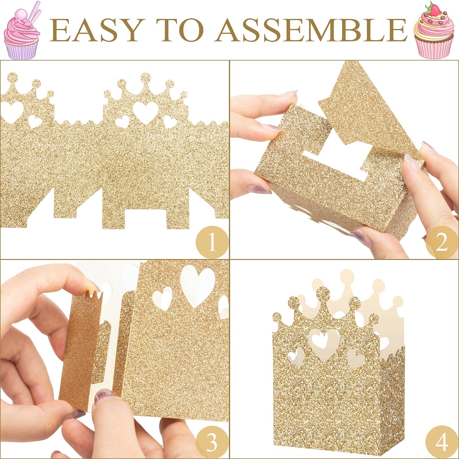 20 Pieces Princess Crown Boxes Glitter Princess Boxes Princess Crown Candy Boxes Gold Crown Party Favor Boxes Glitter Crown Party Boxes for Wedding Birthday Baby Shower Supplies