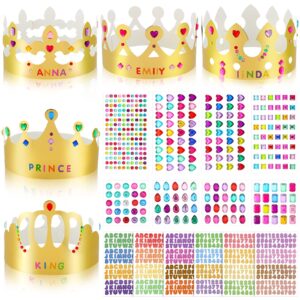 paper princess prince crowns for kids birthday party hats gold for boys girls diy crown supplies (classic style,34 pieces)