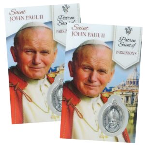 needzo saint john paul ii the pope holy prayer card with medal and chaplet on the back, catholic saints pocket prayer bookmarks and bible page holders, 3 3/8, pack of 2