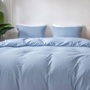 Rose Lake Grayish Blue Duvet Covers King Size Soft Lightweight Washed Duvet Cover 3 Pieces Bedding Sets with Button Closure, 1 Duvet Cover 104x90 inches and 2 Pillow Cases (No Comforter)