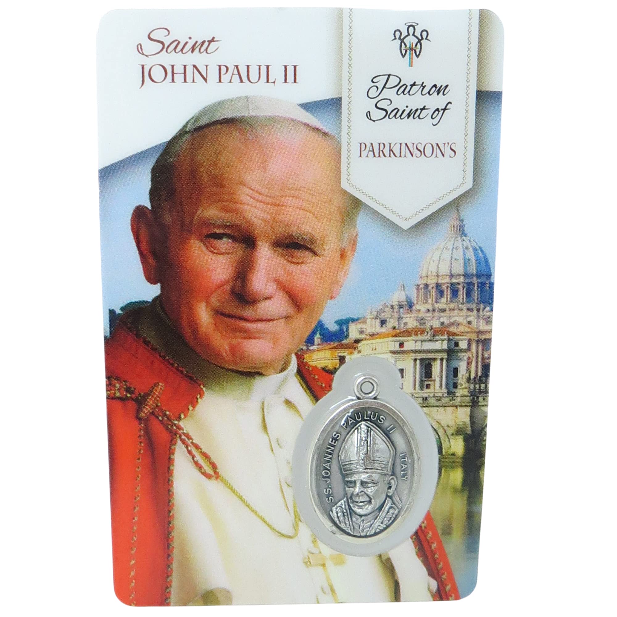 Needzo Saint John Paul II The Pope Holy Prayer Card with Medal and Chaplet on The Back, Catholic Saints Pocket Prayer Bookmarks and Bible Page Holders, 3 3/8, Pack of 2