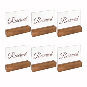 sparkle race reserved table signs, 6-pack acrylic reserved signs for tables, reserved signs for weddings with wood holders, place card holder for dinner party events seating