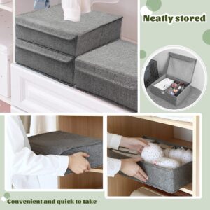 3 Pack Closet Underwear Organizer Storage Box with Lid, 13 Cell Collapsible Dustproof Linen Cabinet Drawer Dividers Organizers, Washable Storage Boxes for Clothes Socks Lingerie Ties Scarves(Gray)