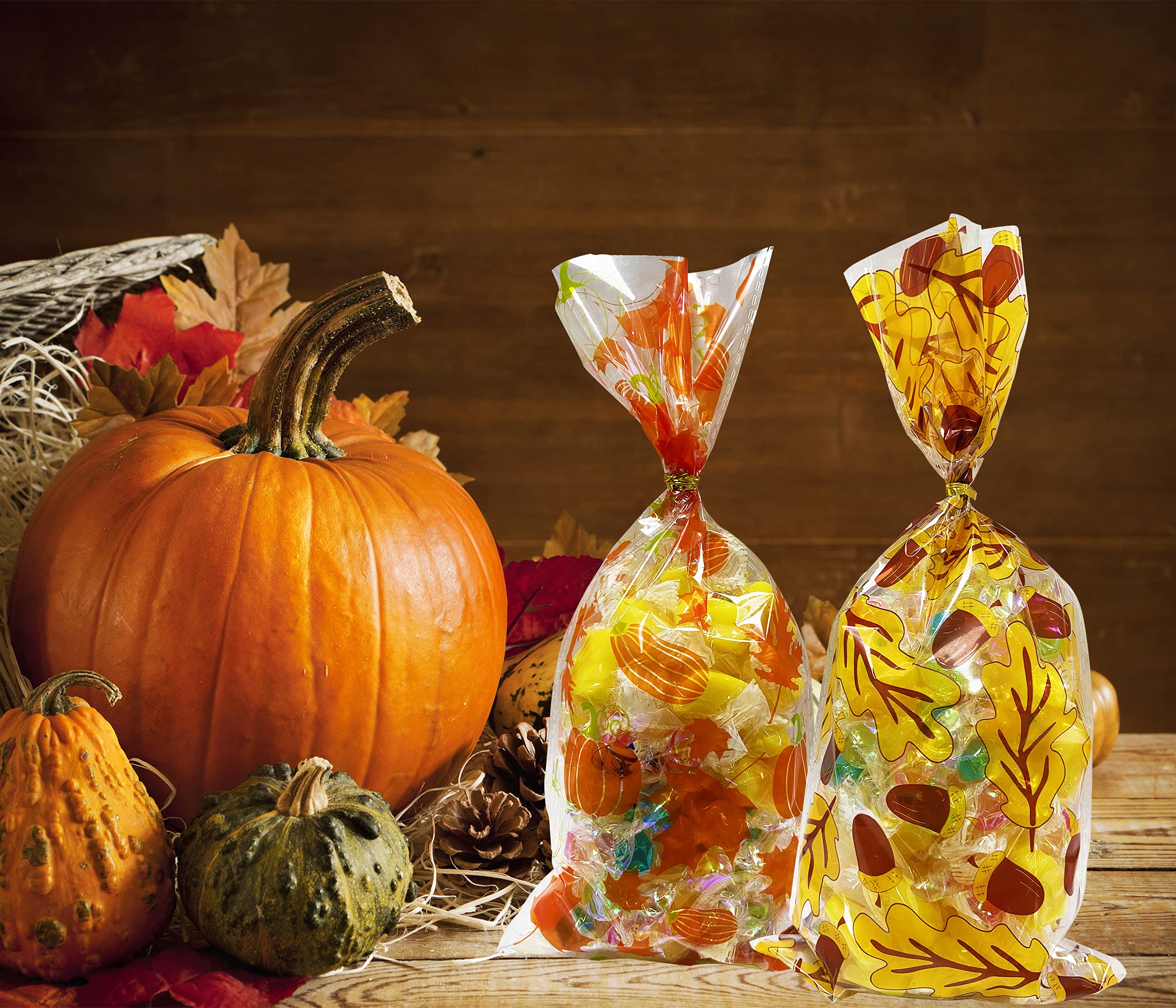 Fall Cellophane Bags 160 Pcs Fall Treat Bags Fall Goodie Bags Fall Candy Bagsfall Snack Bags Fall Treat Bags With Ties Autumn Treat Bags Fall Party Bags With Gold Twist Ties For Thanksgiving Fall