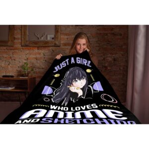 Microfiber Flannel Throw Blanket Just A Girl Who Loves Anime and Sketching Super Soft Cozy Lightweight Summer Quilt Perfect for Bed Sofa-60"x50" Medium for Teen