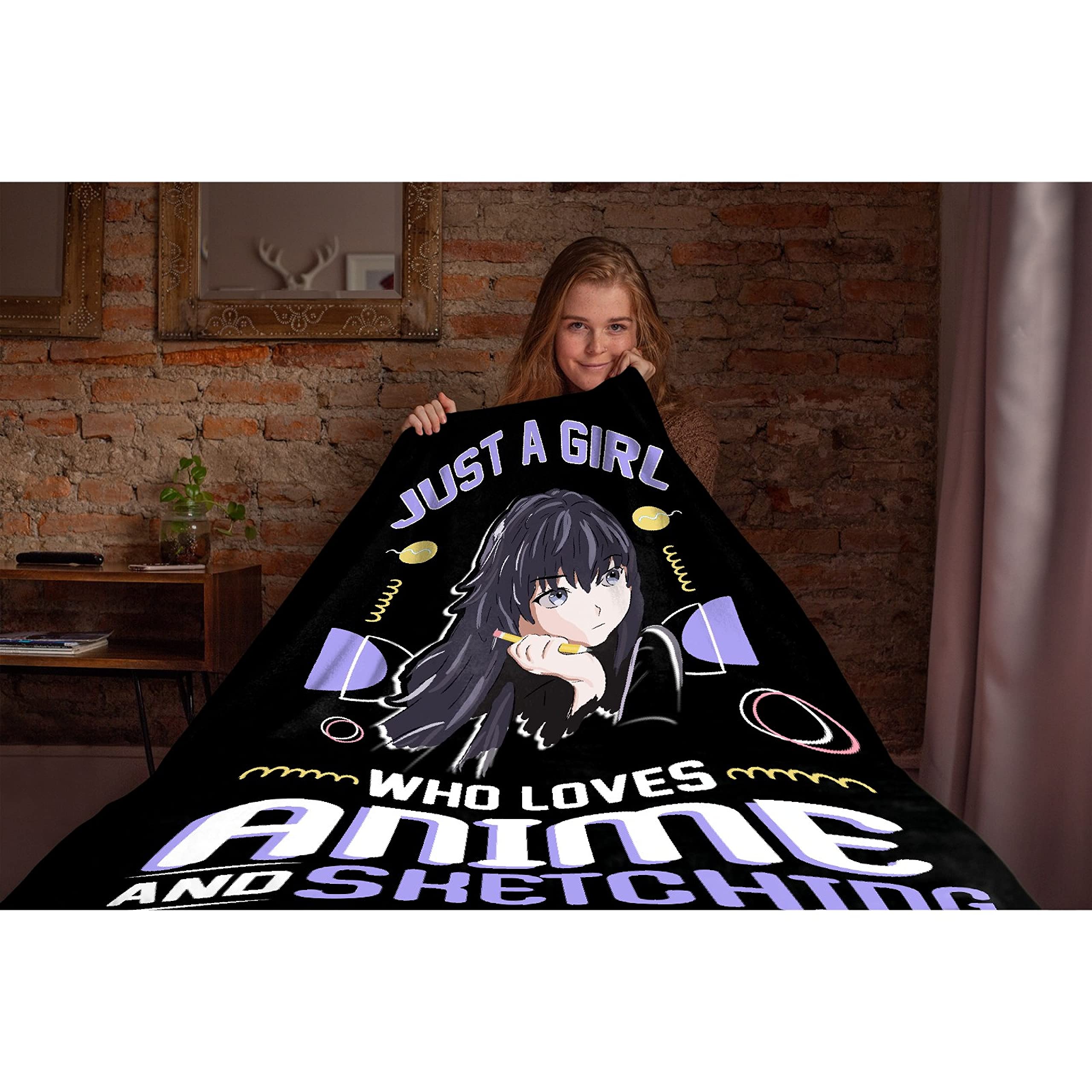 Microfiber Flannel Throw Blanket Just A Girl Who Loves Anime and Sketching Super Soft Cozy Lightweight Summer Quilt Perfect for Bed Sofa-60"x50" Medium for Teen