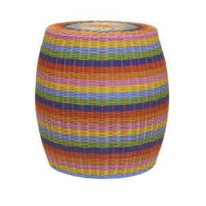 household essentials handwoven resin barrel side table, multicolor