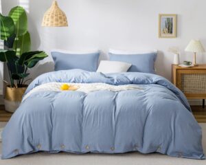 rose lake grayish blue duvet covers king size soft lightweight washed duvet cover 3 pieces bedding sets with button closure, 1 duvet cover 104x90 inches and 2 pillow cases (no comforter)