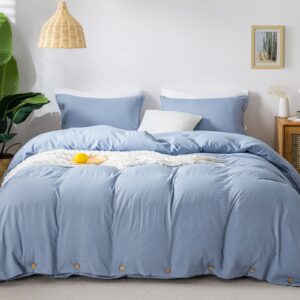 Rose Lake Grayish Blue Duvet Covers King Size Soft Lightweight Washed Duvet Cover 3 Pieces Bedding Sets with Button Closure, 1 Duvet Cover 104x90 inches and 2 Pillow Cases (No Comforter)